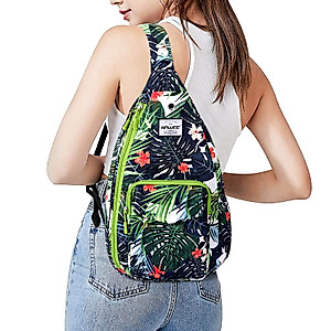 HAWEE Rope Sling Bag for Women Men Casual Cross Body Daypack Backpack Adjustable Strap with Side Pocket Anti-theft for Travel/Sport, Green Leaf