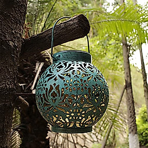 DJASM 2pcs Outdoor Waterproof Solar Lamp Led Hanging Lantern Light for Home Garden Yard Pathway Retro Hollow Solar Powered Decoration Light