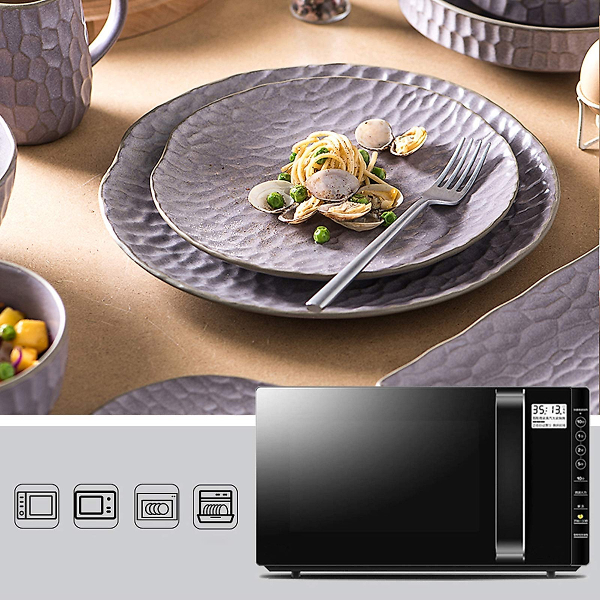 AB-Grade Porcelain Plate and Bowl Set,Kitchen Tableware Set,Ceramics Dinnerware Sets, 39 Pieces Nordic Style Porcelain Dinner Set for Family Gathering | Matte Series Purple Cereal Bowl Steak Plate an