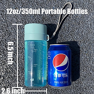 SEAYIN 12oz Kids Small Water Bottle for School Lunch Plastic Reusable Juice Bulk Cute Mini Kawaii Crunch Cups Portable Cereal Refillable Milk Mug for Smoothie Coffee Tea Snacks and Other Drinks Beverage (350ml, 4 pcs)