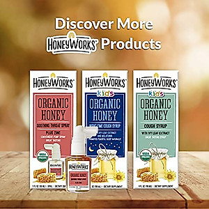 HoneyWorks Kids Throat Spray for Sore Throat Relief, 1 Oz, Soothing Non-GMO USDA Organic Dark Honey + Zinc, Fast-Acting Relief, Ages 12 Months+