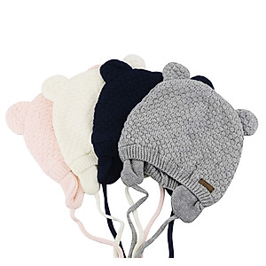 Bestjybt Baby Hat Cute Bear Infant Toddler Earflap Fleece Lined Beanie Warm Caps for Fall Winter (Grey-B, 0-6 Months)