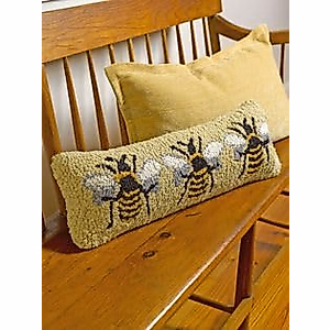 Chandler 4 Corners Artist-Designed Bumblebee Hand-Hooked Wool Decorative Throw Pillow (8” x 24”) Farm & Garden Pillow for Couches & Beds - Low Maintenance - Queen Bee, Honey Bee Lumbar Pillow