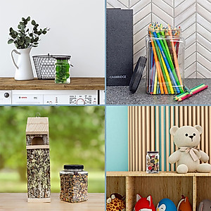 Cornucopia 48oz Square Plastic Jars (3-Pack); Clear Rectangular 6-Cup Canisters w/ Black Lids, Easy-Grip Side