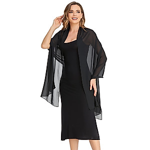 Pukguro Black Shawl Sheer Women Chiffon Evening Wraps Elegant Soft Silky Weddings Bridal Scarf Black 79 * 18''