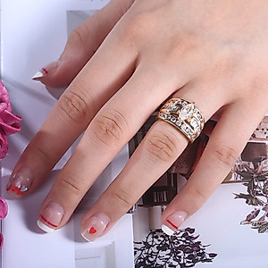 Hsitgexf Wedding Ring Set for Women 14K Gold Plated Marquise Cut CZ Engagement Rings Bridal Set Anniversary Promise Wideband Rings for Her (US Size 10)