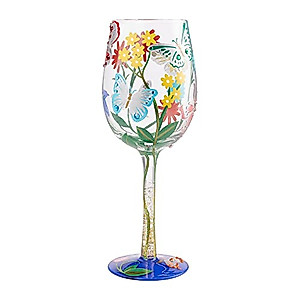 Enesco Designs by Lolita Bejeweled Butterfly Artisan Hand-Painted Wine Glass, 1 Count (Pack of 1), Multicolor