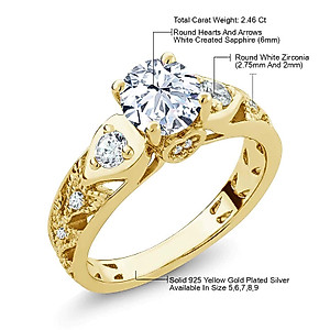 Gem Stone King 18K Yellow Gold Plated Silver Round 6MM Gemstone Birthstone Engagement Ring | Wedding Anniversary Promise Ring For Women | Available In Size 5, 6, 7, 8, 9