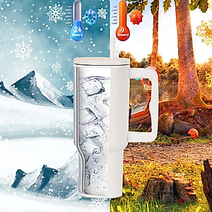 HIZEE 40 oz Tumbler with Handle and Straw,Reusable Stainless Steel Water Bottle Travel Mug Cupholder Friendly,Keeps Cold for 34 Hours, Gifts for Women Men Him Her(white)