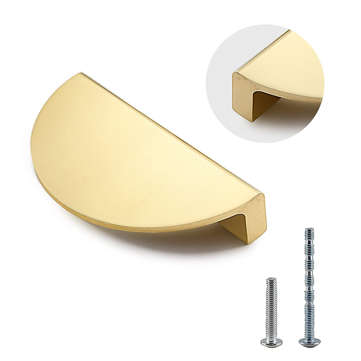 Jiozermi 4 Packs Half Moon Cabinet Pulls, 2 1/2 inch Drawer Pulls, Semicircle Pulls, Solid Brass Hardware Pulls, Gold (Total Length: 3.74")