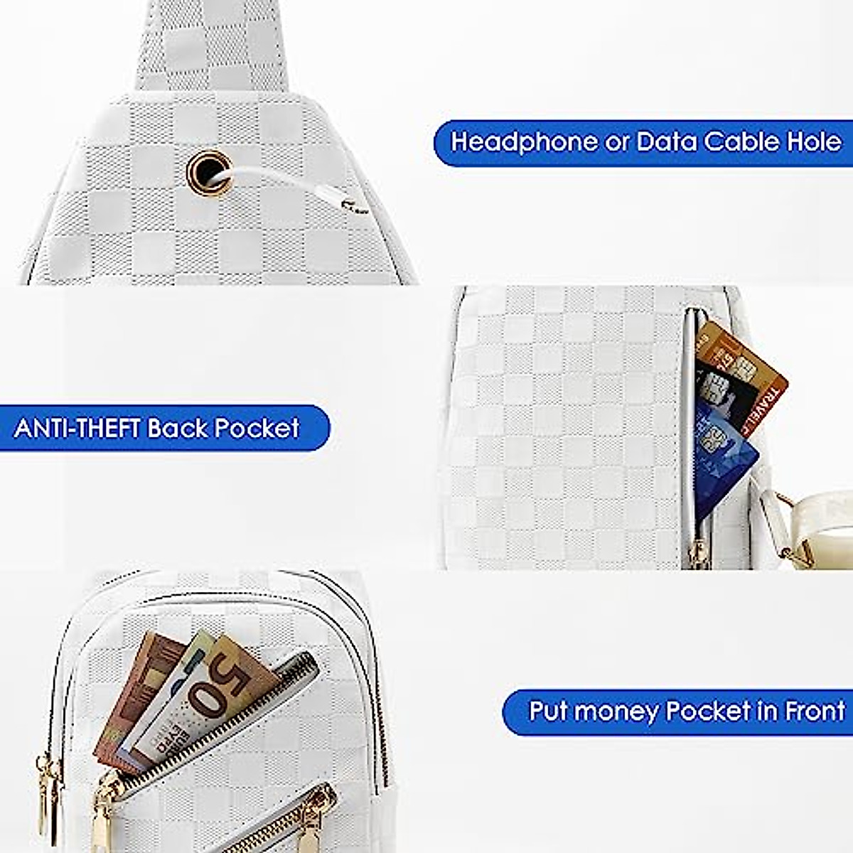 Felomdep Sling Bag for Women, Small Vegan Leather Casual Crossbody Bag Daypack Backpacks,White