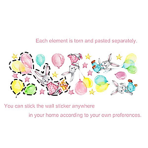 SITAKE Wall Stickers for Kids, Cute Bunny and Balloon Wall Decals, Animal Wall Stickers and Murals, Rabbit Wall Stickers for Girls' Bedroom Nursery Living Room Playroom (Bunny Balloon)