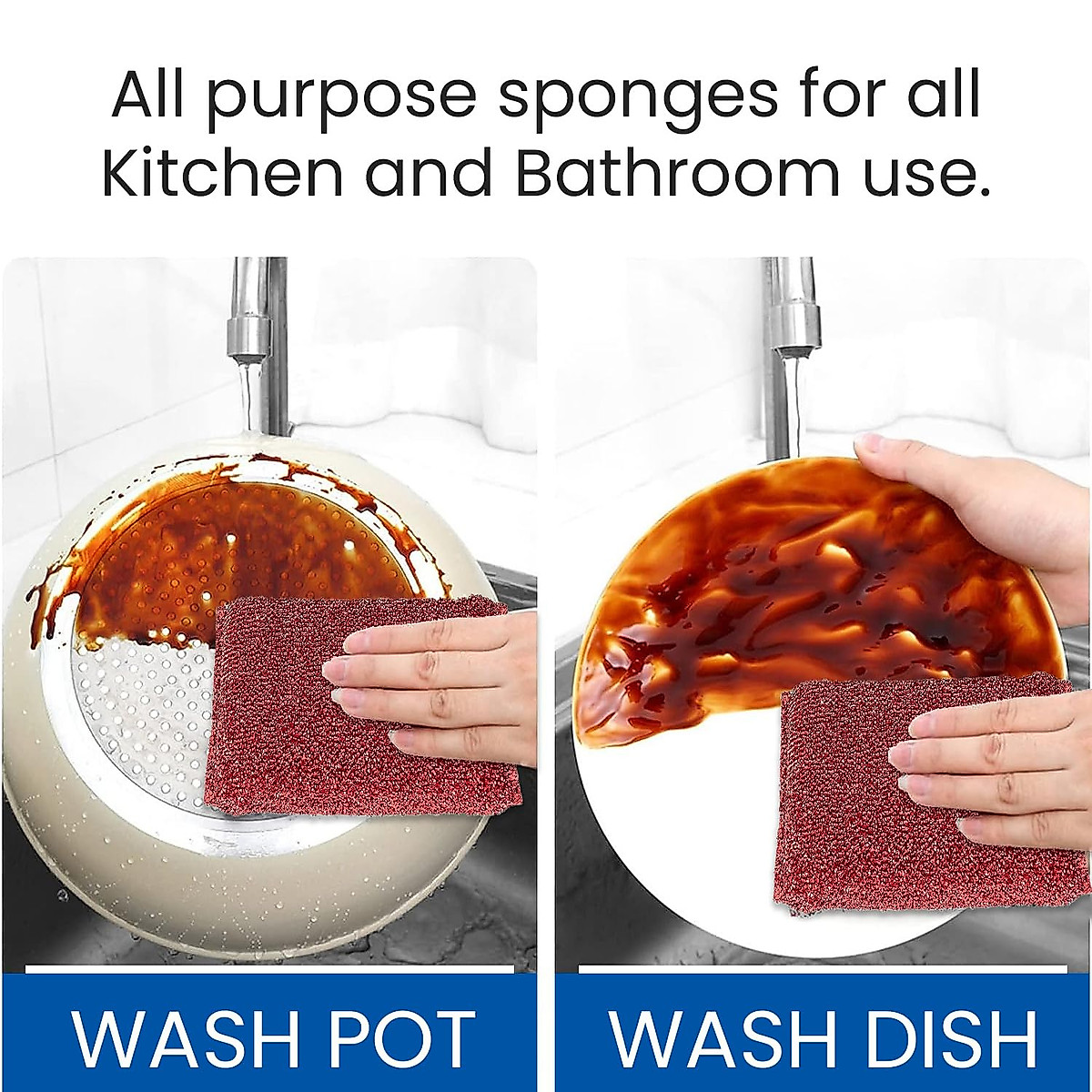 LEEFA 3-Pack Dish Scrubber Sponges - Heavy Duty for All Purpose Cleaning - Soft and Quick 100% Non-Scratch - Large Foam Sponge Set for Easy Lathering - Sponges for Cleaning Kitchen and Household