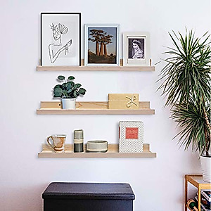 AZSKY 24 Inch Floating Shelves Natural Wood Wall Mounted Set of 3,Wooden Large Picture Ledge Shelf for Home Decoration for bedrooms,Office,Living Room, Kitchen,3 Same Sizes