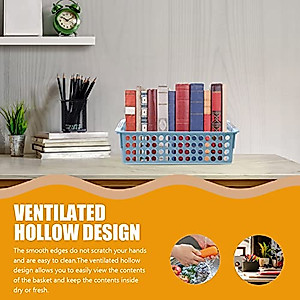 Zerodeko Rectangular Storage Basket 5pcs Plastic Storage Baskets Shelves Small Storage Bins Hollow Desktop Baskets for Closet Shelf Pantry Organizing Home Supplies Blue Makeup Storage Box