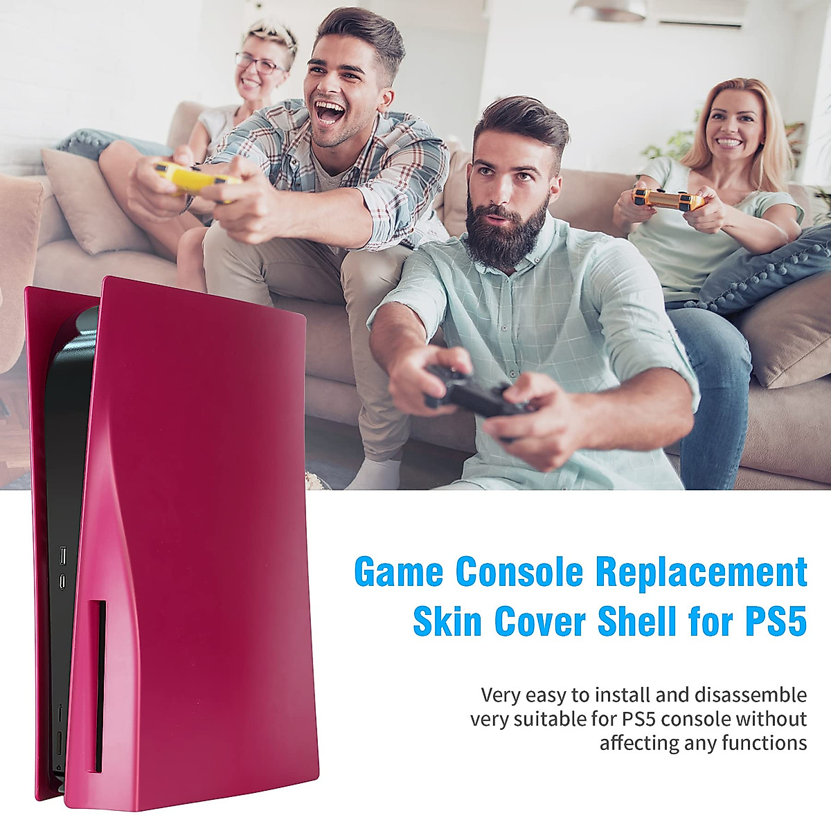 Benazcap Faceplate for PS5,Hard Shockproof Plates Face Plate Cover Side Plate Shell for PlayStation 5, Red Plates Compatible with PS5 (Disc Version)