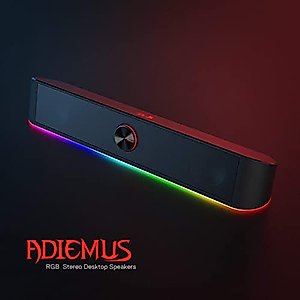Redragon GS560 RGB Desktop Soundbar, 2.0 Channel Computer Speaker with Dynamic Lighting Bar Audio-Light Sync/Display, Touch-Control Backlit with Volume Knob, USB Powered w/ 3.5mm Cable, Black