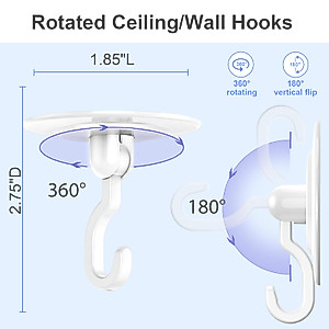 Adhesive Hooks Hanging Ceiling & Wall: Heavy Duty Damage-Free No-Drill Removable Self-Stick Wall Hook 6Pack White Hanger Plants Lights Bags Towels Clothes for Doors Cabinets Showers Bathrooms