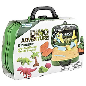 ArtCreativity Dinosaur Theme Modeling Clay Playset on Wheels, Play Dough Activity Kit with 10 Dinosaur Molding Accessories, 8 Dough Colors, & Travel Case, Safe & Non-Toxic for Kids, Great Gift Idea
