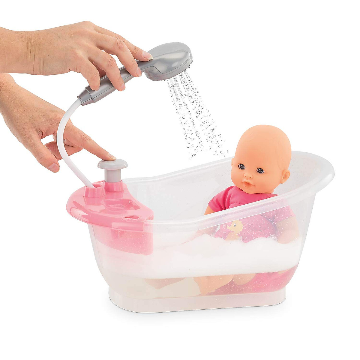Corolle Baby Doll Bathtub with Shower - Bath Play Set for 12" & 14" Dolls, Pink