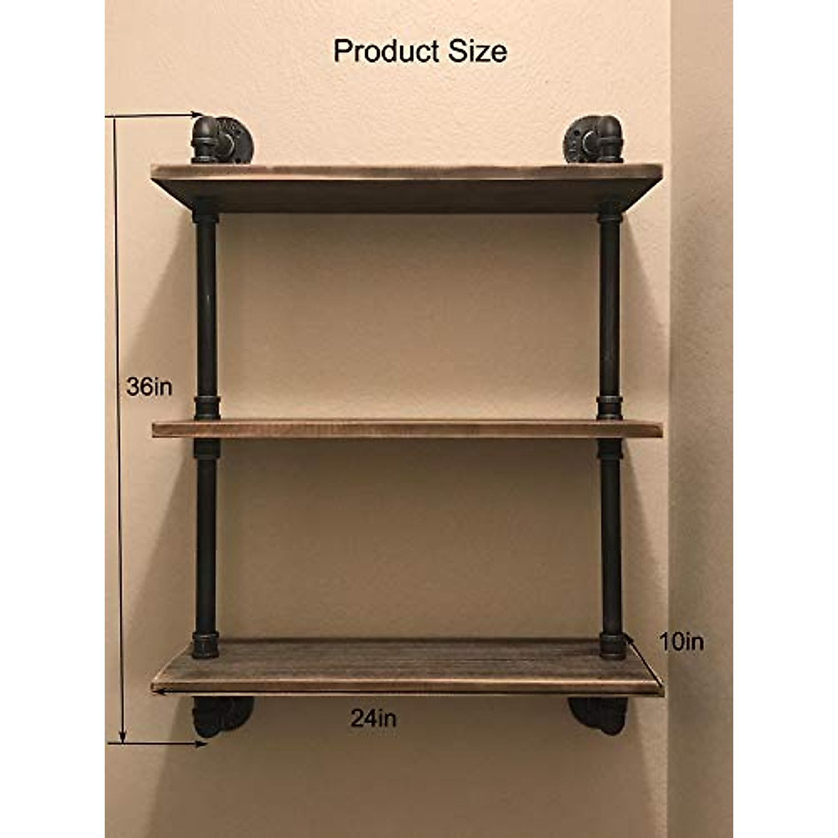 FODUE Industrial Pipe Shelving Bookshelf Rustic Modern Wood Ladder Storage Shelf 3 Tiers Retro Wall Mount Pipe Design DIY Shelving