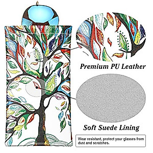 MoKo Squeeze Top Sunglasses Case, (2 Pack) Portable Eyeglass Pouch Sunglass Goggles Soft Case Protective Eyewear Case Bag Glasses Holder for Women with Cleaning Cloth, Black & Lucky Tree