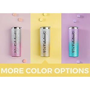 Onebttl 30th Birthday Gifts for Women, Female, Her - 30 and Fabulous - 20oz/590ml Stainless Steel Insulated Glitter Tumbler with Straw, Lid, Message Card - (Gold-Silver Gradient)