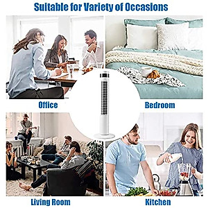 Antarctic Star Tower Fan Portable Electric Oscillating Fan Quiet Cooling Remote Control Standing Bladeless Floor Fans 3 Speeds Wind Modes Timer Bedroom Office (36 inch, White)