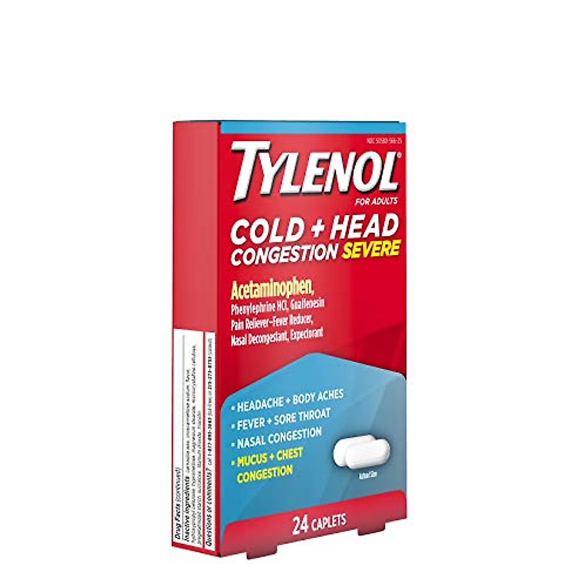 Tylenol Cold + Head Congestion Severe Medicine Caplets for Fever, Pain & Congestion Relief, 24 ct.