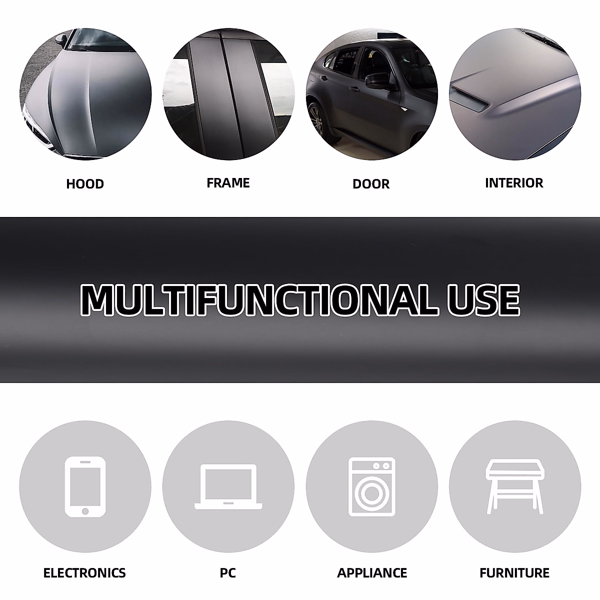 Black Matte Carbon Fiber Car Vinyl Wrap Roll 1ft x 5ft Bubble Free Air Release DIY Wrap Film for Motor Interior