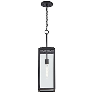 John Timberland Titan Modern Outdoor Hanging Ceiling Light Fixture Mystic Black 27 1/4" Clear Glass Panel for Exterior Barn Deck House Porch Yard Patio Outside Garage Front Door Garden Home Roof