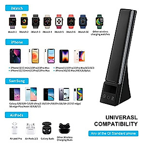 GAOHANG LED Desk Lamp with Wireless Charger 3 in 1 Fast Charging Station, Touch Control Desk Lamp with Clock, Alarm, 3 Lighting Modes & Stepless Brightness Home Office Eye-Caring Table Lamps Black