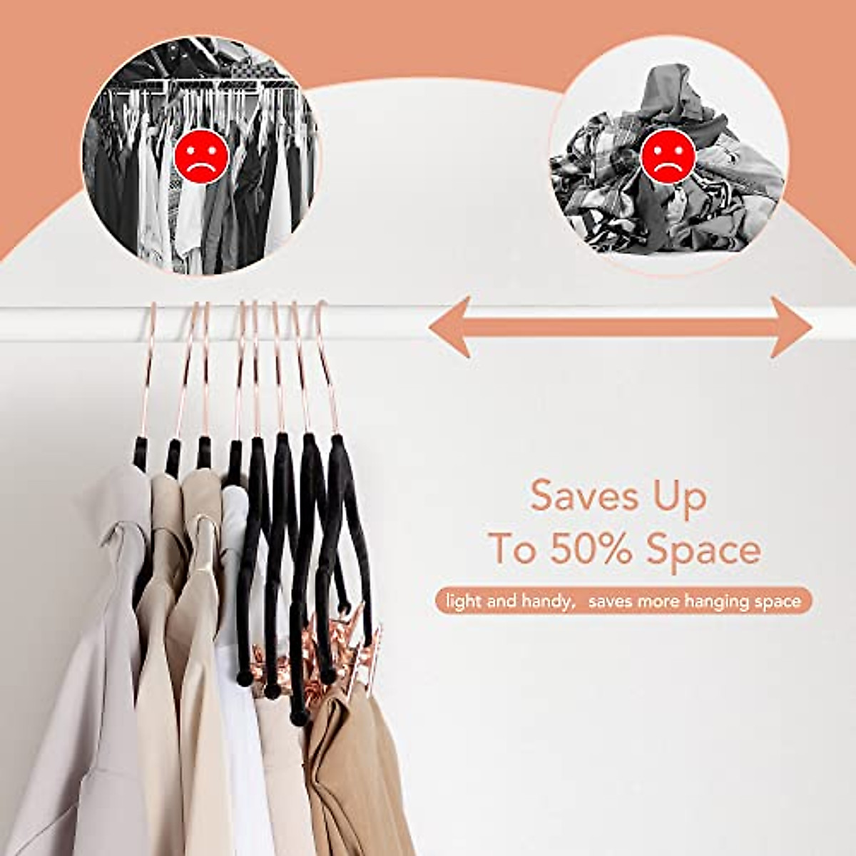 HOUSE DAY Velvet Pants Hangers with Clips 24 Pack, Ultra Thin Non Slip Velvet Skirt Hangers with Rose Gold Hooks Space Saving Clothes Hanger for Trouser, Skirts, Jeans, Dress, Coats (Black)