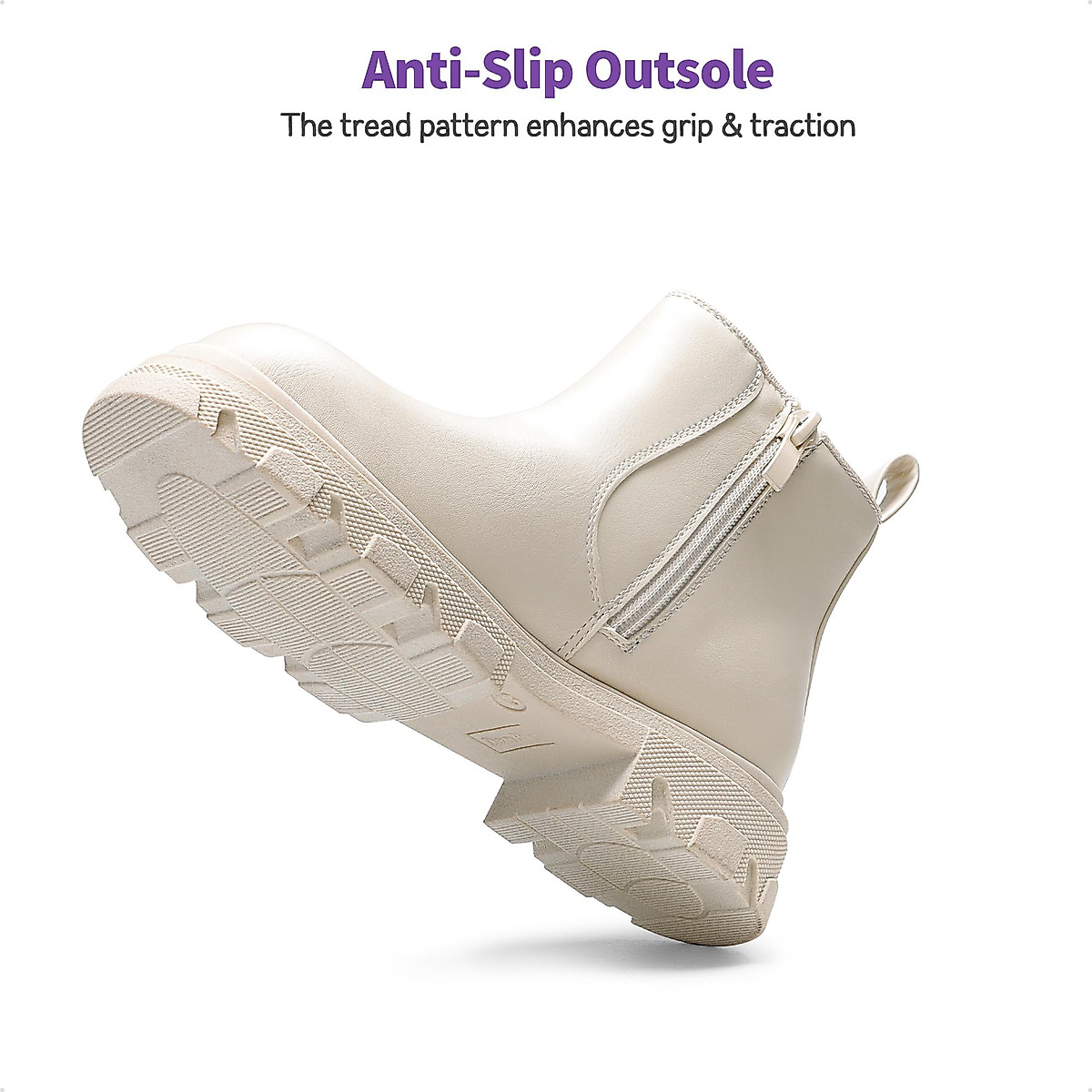 DREAM PAIRS Girls Chelsea Boots Side Zipper Lug Sole Ankle Booties Toddler/Little Kid/Big Kid,Size 12 Little Kid,Beige,SDBO2301K