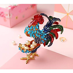 Furuida Rooster Trinket Boxes Hinged Enameled Jewelry Box Hand-Painted Animals Ornaments Craft Gift for Home Decor (Blue)