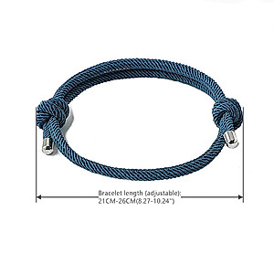 BIYONGDE Teal Blue Nautical Woven Friendship Rope Boho Bracelet Handmade Braided String Steel Charm Adjustable
