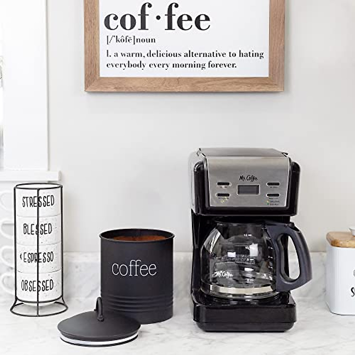 AuldHome Enamelware Black Coffee Canister; Modern Farmhouse Style Coffee Storage for Kitchen