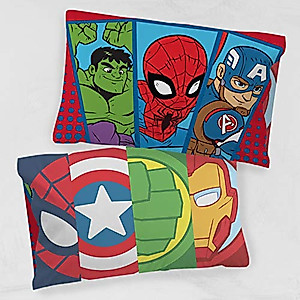 Marvel Super Hero Adventures Double Team 1 Pack Pillowcase - Double-Sided Kids Super Soft Bedding - Features The Avengers (Official Marvel Product)