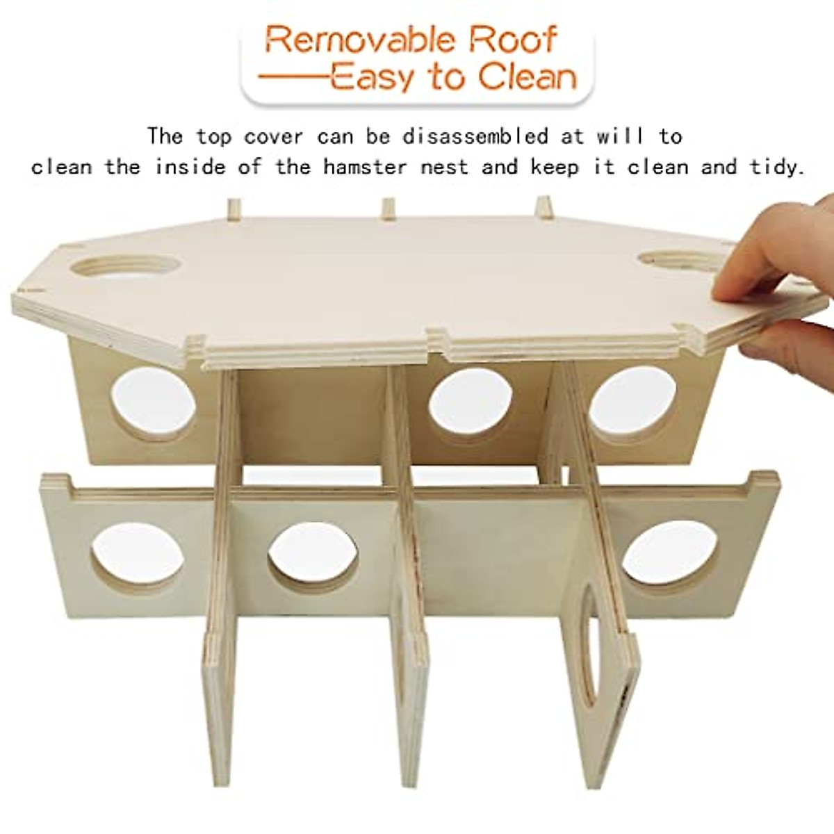 BNOSDM Multi-Chamber Hamster Hideout Maze Wood Multi-Room Hide Hut with Cover Mice Secret Peep Shed Wooden Dwarf Hamsters House Tunnel Exploring Toys Habitat Décor for Gerbils