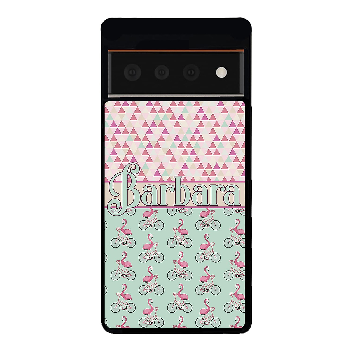 Flamingo's Riding Bicycle's Bikes Black Rubber Phone Case Compatible With Google Pixel 8 Pro, 8a, 8, 7a, 7, Pixel 7 Pro, 6a, Pixel 6 Pro, 6, 5, 4a 5G, 4a 4G, 4, 4 XL, 3a, 3a XL, 3, 3 XL, 2 XL, 2