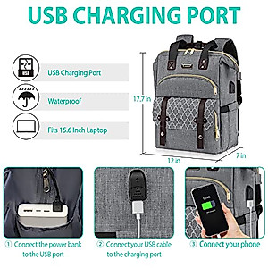 Kuosdaz Travel Backpack for Women Men, Large Wide Open Womens Backpack for Work, Water Resistant Collage Backpack with USB Port, 17.3 Inch School Bookbag Computer Bag for Doctor Teacher Nurse, Grey