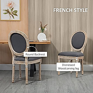 HOMCOM French-Style Upholstered Dining Chairs Set of 2, Armless Accent Side Chairs with Linen-Touch Upholstery, Set of 2, Grey