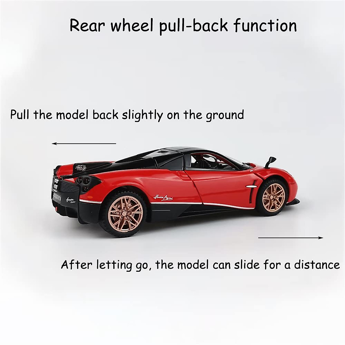 iPariser Alloy Collectible Red Pagani Huayra Dinastia Toy Vehicle Pull Back Die-Cast Car Model with Lights and Sounds