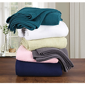 GLAMBURG 100% Cotton Thermal Blanket, Breathable Bed Blanket Twin Size, Soft Waffle Blanket, Twin Blanket, All Season Cotton Blanket, Light Grey