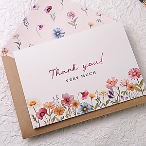 Liheheca Floral Thank You Cards with Kraft Envelopes, Wax Seal Stickers,Pack of 24,Vintage Flower Greeting Cards for Wedding,Bridal Shower,4x6 Inch