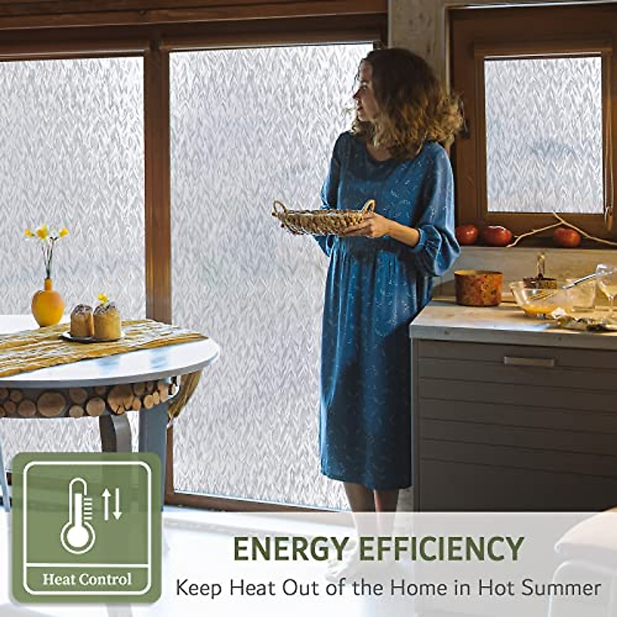 FEOMOS Window Privacy Film, Static Cling Window Film Frosted Window Decals, Decorative Glass Vinyl, ICY Flame Patterned Films for Windows Doors 35.4x78.7 inches