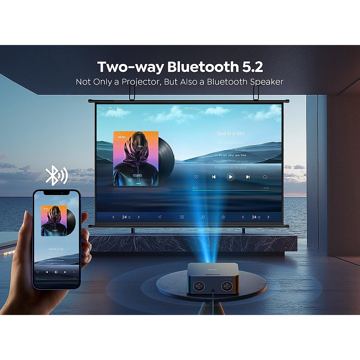 Outdoor Projector 4K, 5G WiFi Bluetooth Projector with 4D/4P Keystone Correction, Compatible with iOS/Android/ TV Stick/PS4