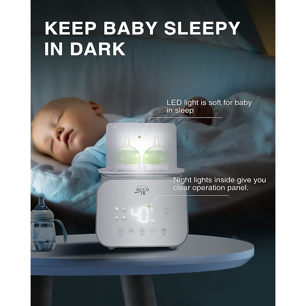 Baby Bottle Warmer, Double Bottle Warmer for Breastmilk, 6-in-1 Baby Food Heater Defroster, Fast Infant Formula Warmer with Timer for Twins, 24H Temp Control, BPA Free