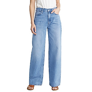 PLNOTME Women's High Waisted Wide Leg Jeans Baggy Boyfriend Straight Casual Denim Pants Light Blue