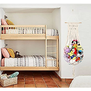 Stuffed Animal Net or Hammock Macrame Toy Display Wall Hanging Net for Plush Toy Storage Boho Nursery Bedroom Decor Stuffy Animal Toy Organizer